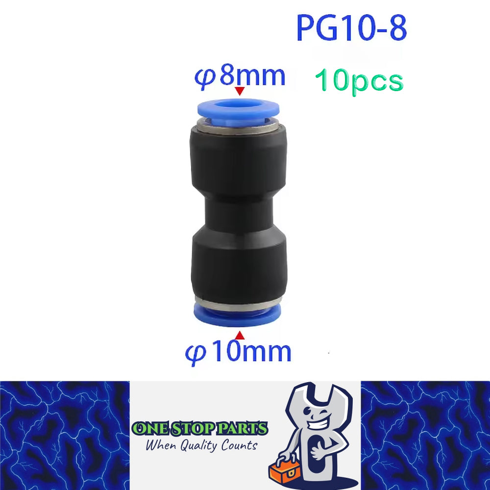 10pcs PG Pneumatic Fitting Push in Straight Connector OD10mm-8mm Air H ...
