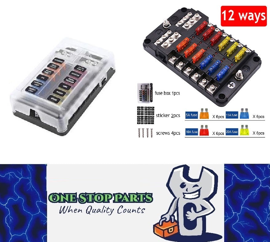 12 Way Fuse Box with cover and name plate stickers with busbar (1pc ...