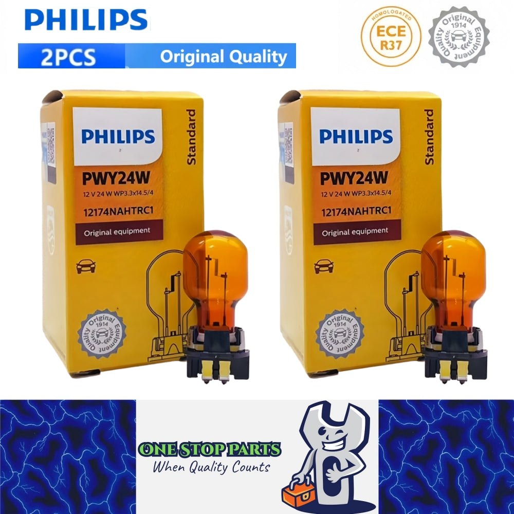 2 x PHILIPS PWY24W 12V 24W Amber Halogen Globes Original Indicator Lam ...