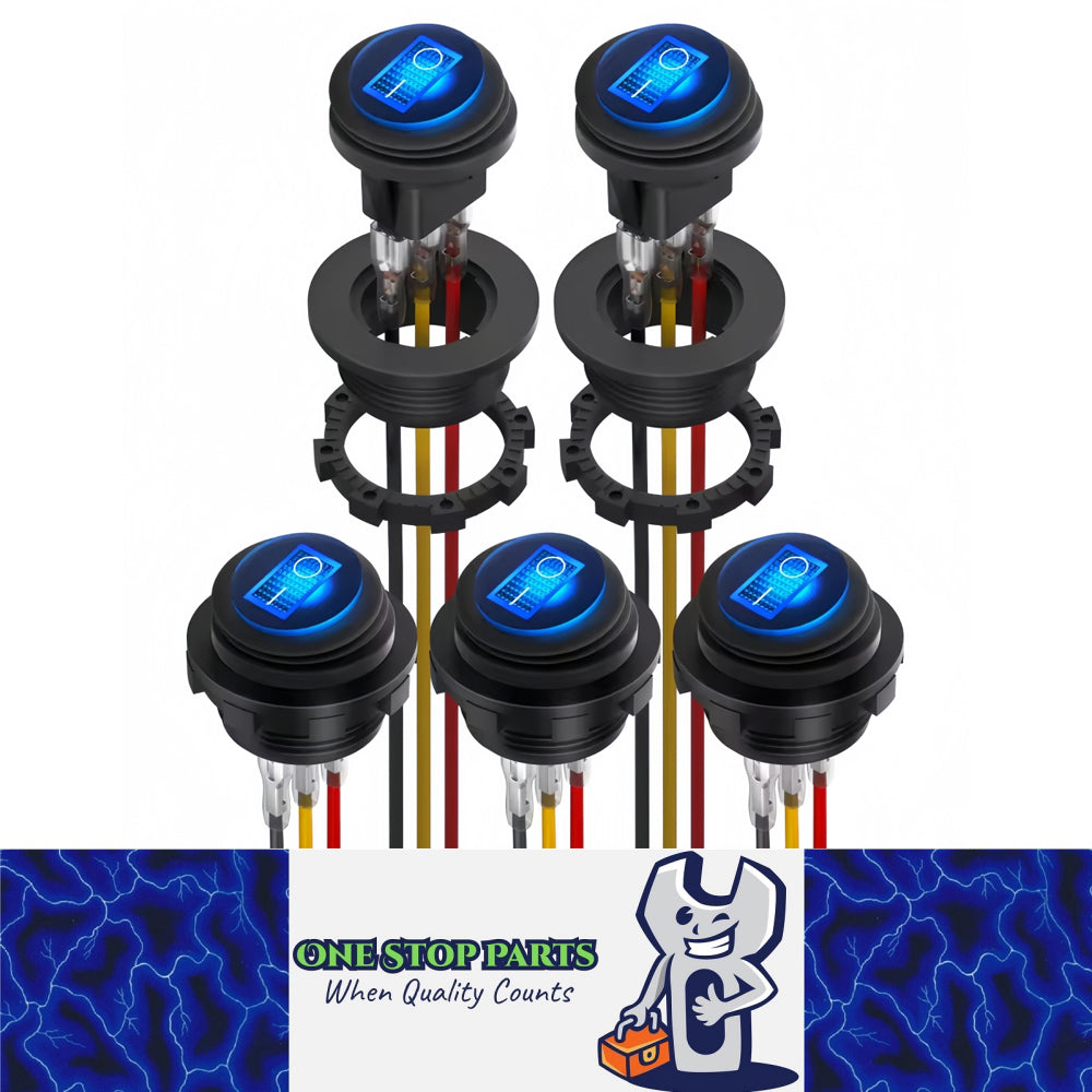 5x Blue LED Round Rocker Switch 3 Pin ON/OFF SPST 20mm with Wire Car B ...
