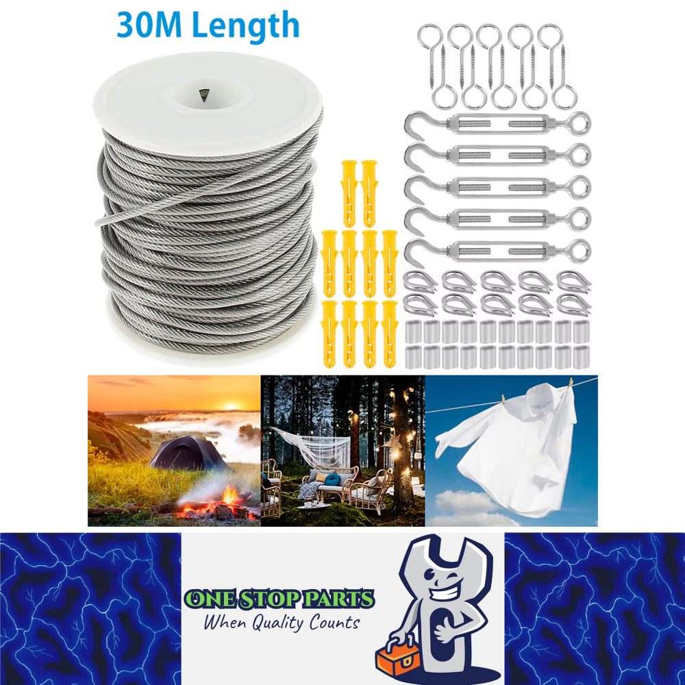 30m 304 Stainless Steel Cable Rope Kits PVC Coated Heavy Duty Wire Cab ...