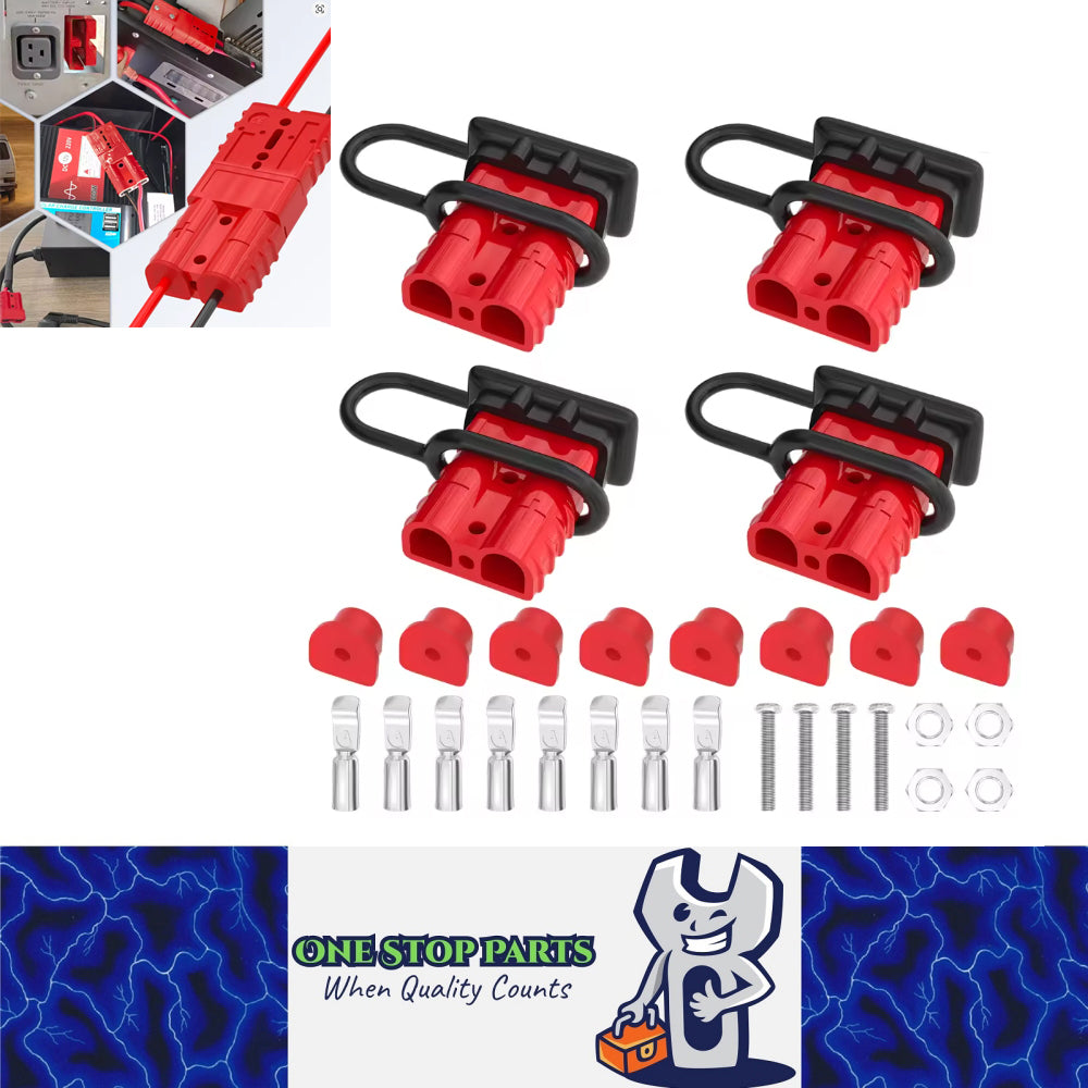 4 x 50A Red Anderson Style Sockets Plugs 50 Amp Kit with Cover and Ent ...
