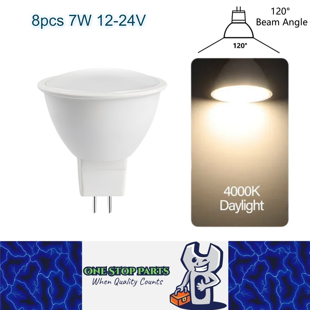 8 x MR16 7W LED Spotlight AC/DC 12-24V 120 Degree 4000K Daylight White ...