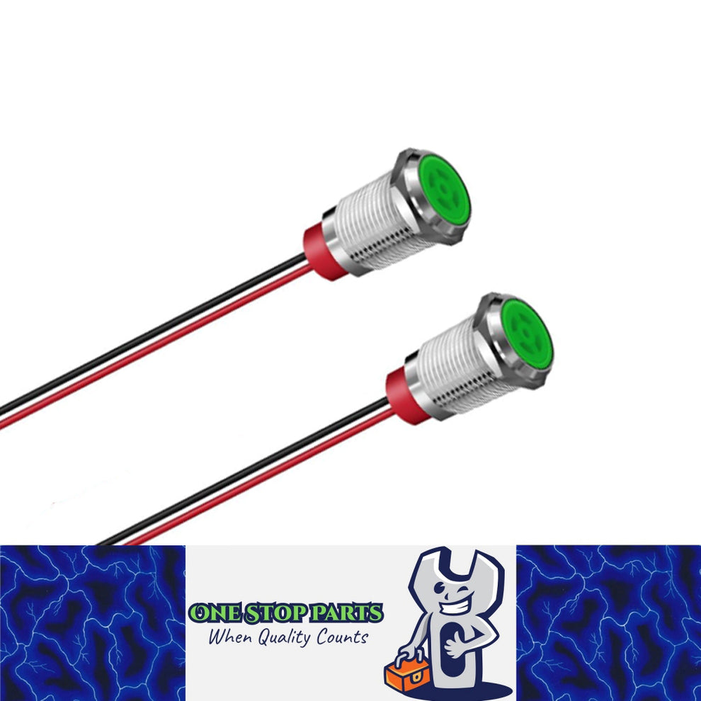 2 x Green LED Indicator Light 12mm Metal 12V-24V Pilot Signal Lamp IP6 ...