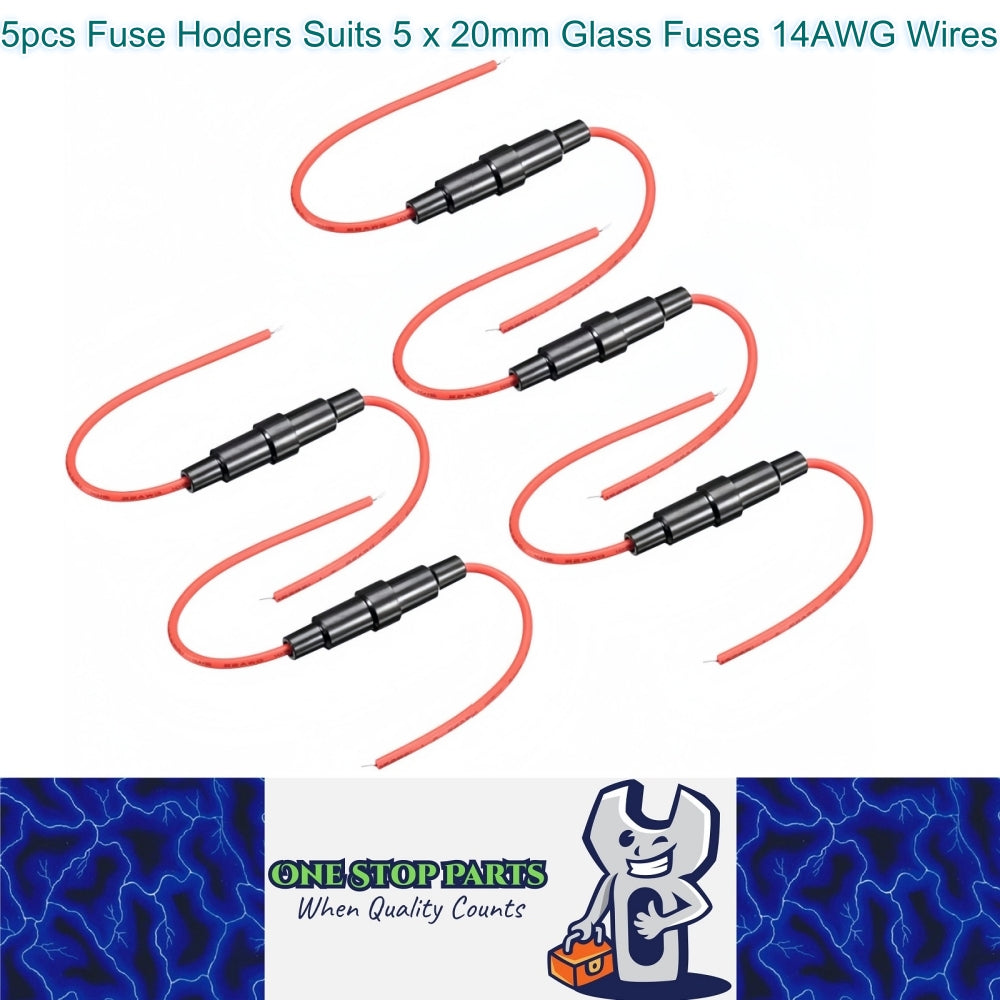 5 x Inline Glass Fuse Holders Suits 5mm x 20mm Glass Fuse with 14AWG W ...