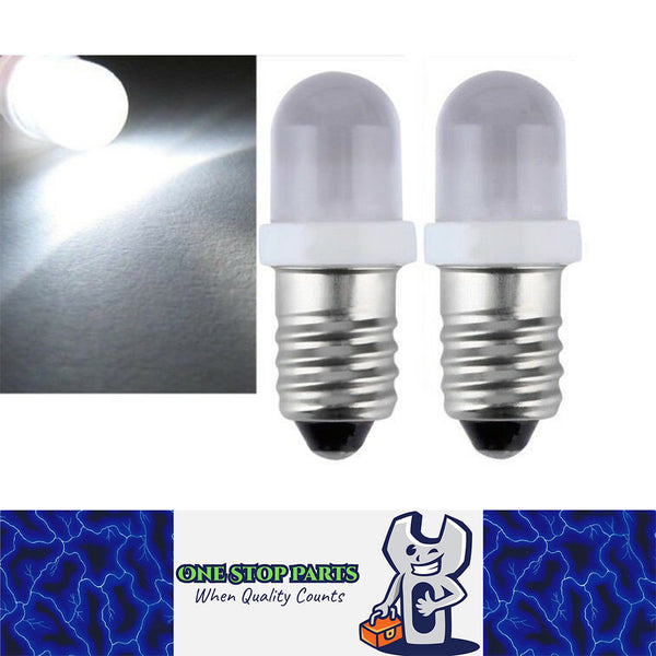 2 X 12V E10 WHITE DOME HEAD LED 15 DEGREE BEAM 50 LUMENS FOR DASH LIGH ...