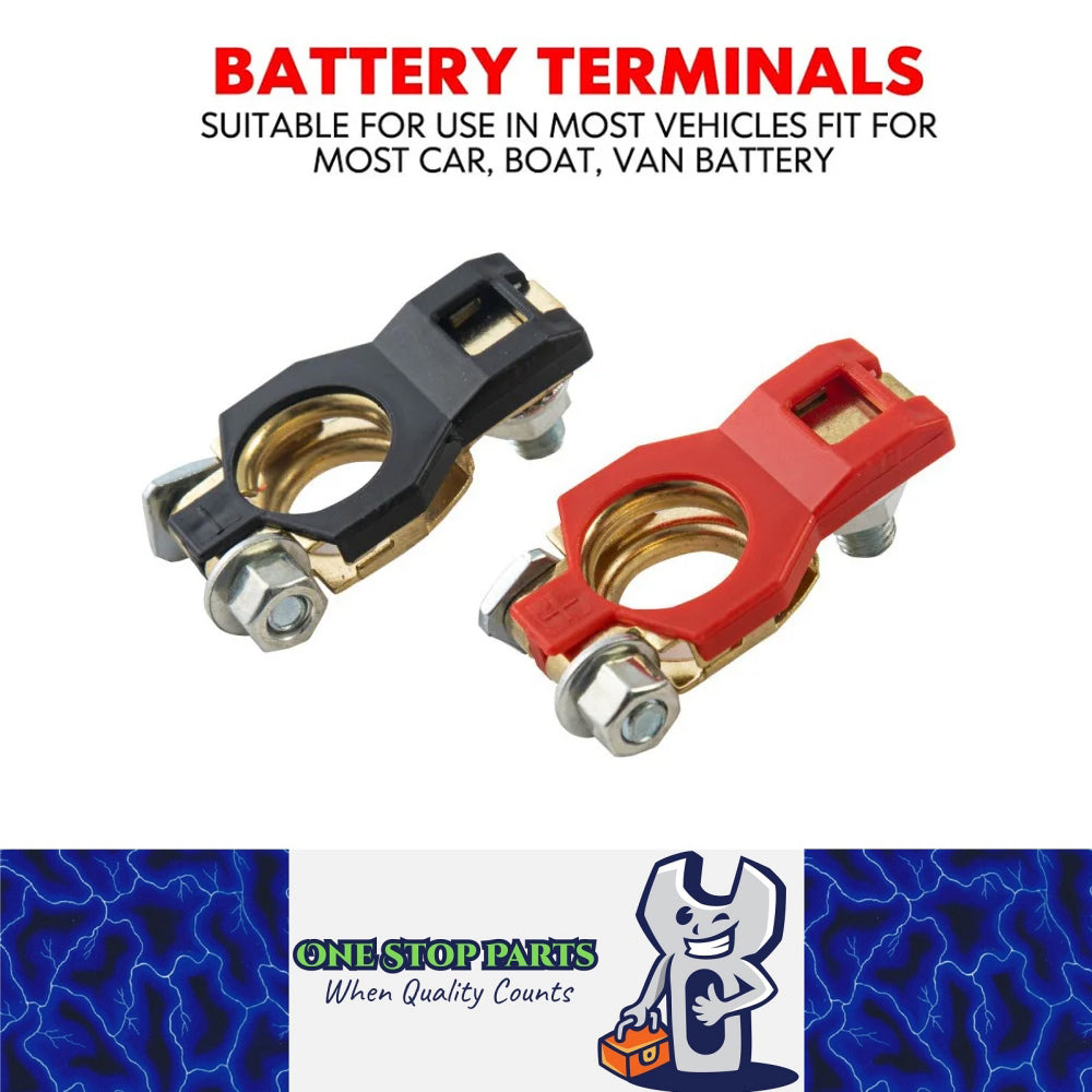Pair Top Post Battery Terminals Clamp Set Positive & Negative Car Term ...