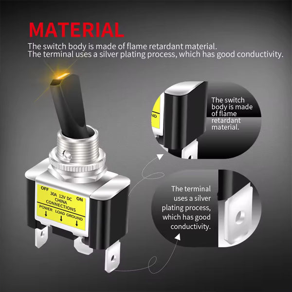 Yellow LED 30A 12V Toggle Switch 2 Position SPST ON Off Car Boat Toggl ...