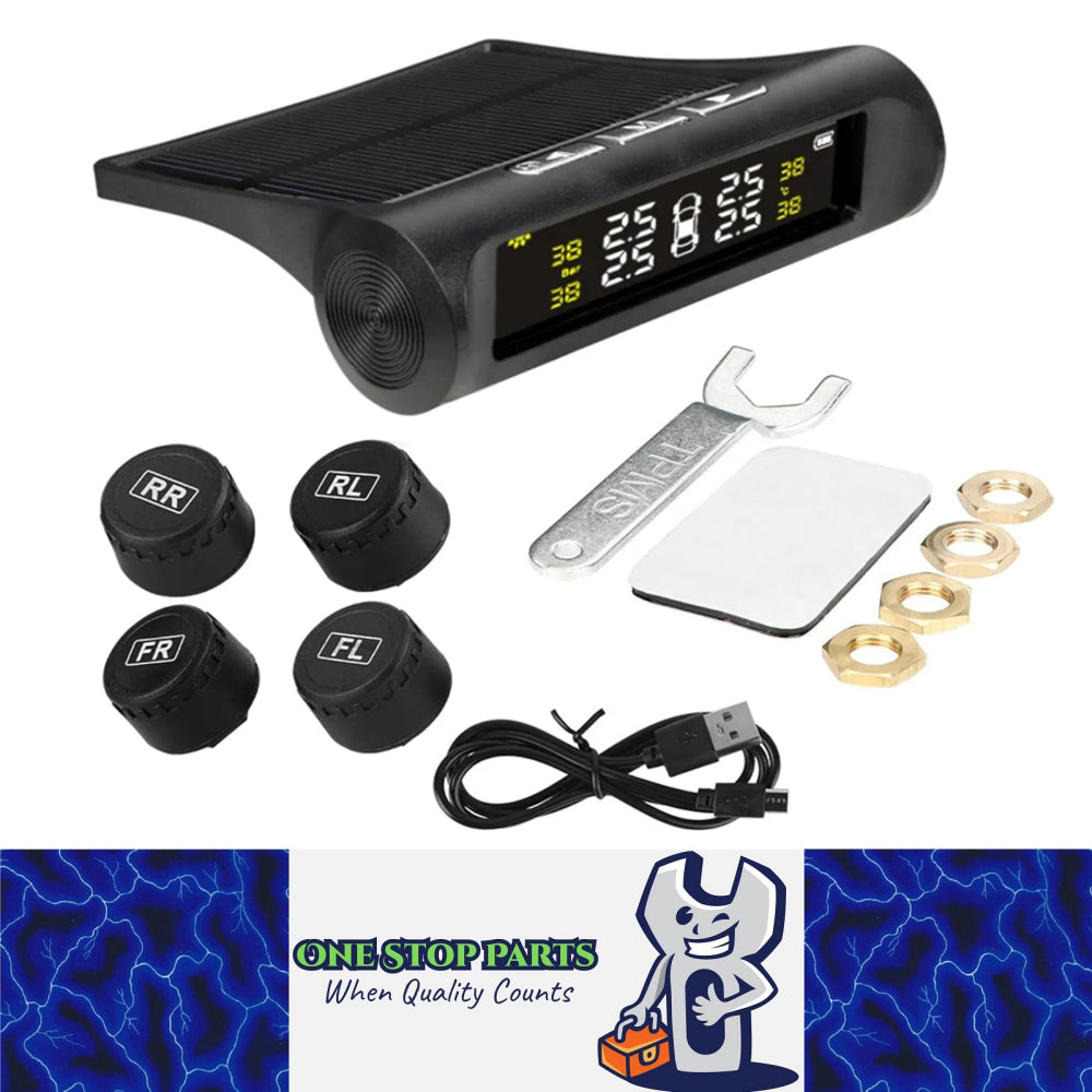 Tyre Pressure Monitor TPMS Solar USB LCD Display 4 Sensors Car Alarm S ...