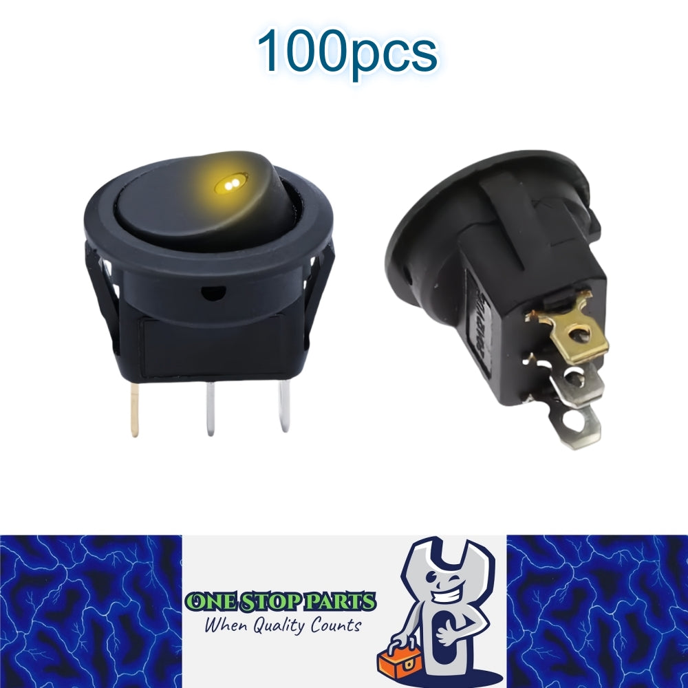 100 x Round Rocker Switch Car Boat Dashboard 3 Pin ON-OFF 12V 20A Swit ...